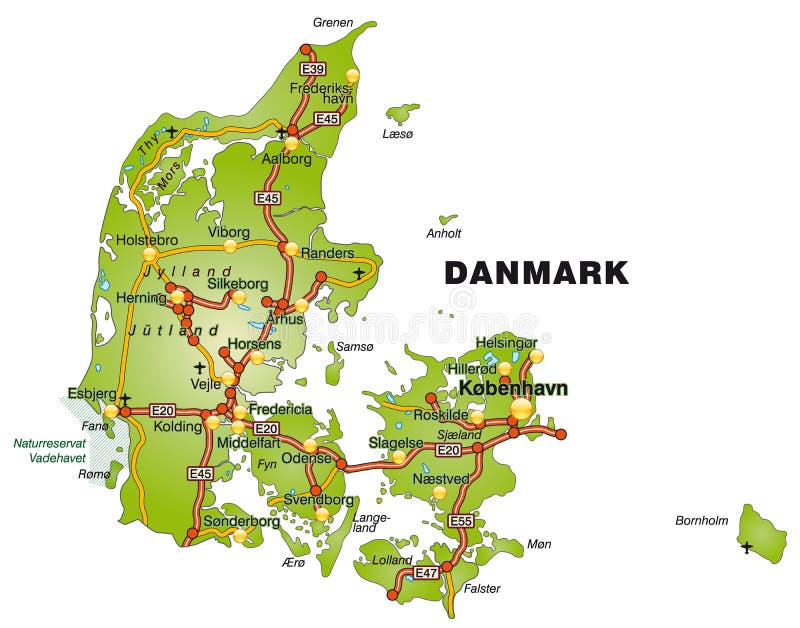 Map of Denmark with Highways Stock Illustration - Illustration of ...