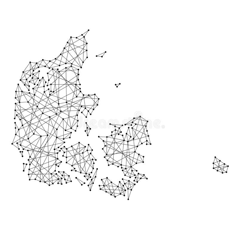Map of Denmark from Polygonal Black Lines, Dots of Illustration Stock ...