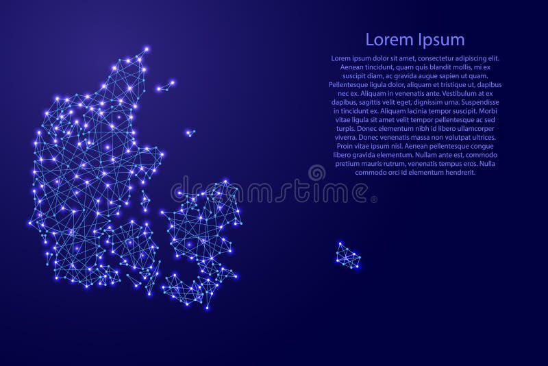 Map of Denmark from Polygonal Blue Lines, Glowing Stars Illustration ...