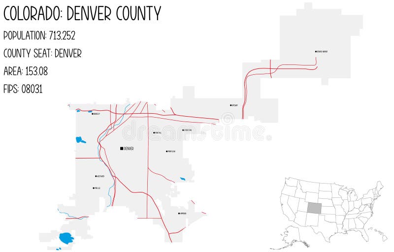 Map of Denver County in Colorado, USA Stock Vector - Illustration of ...