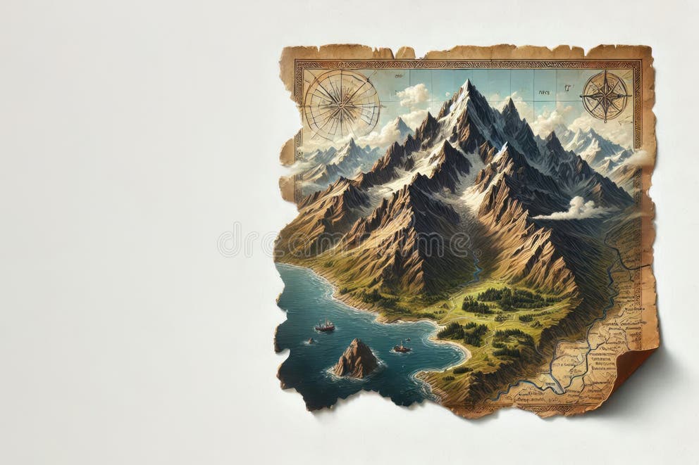 Map Depicting Mountains, Rivers and Seas on an Ancient Scroll. Space ...