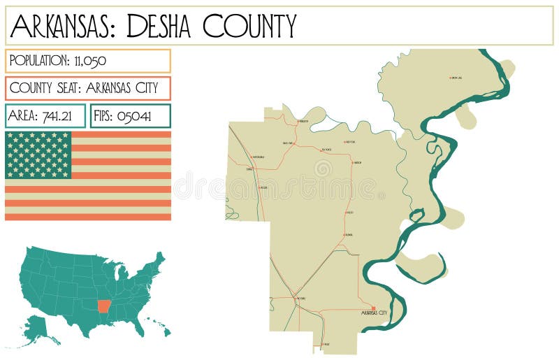 Map of Desha County in Arkansas, USA. Stock Vector - Illustration of ...