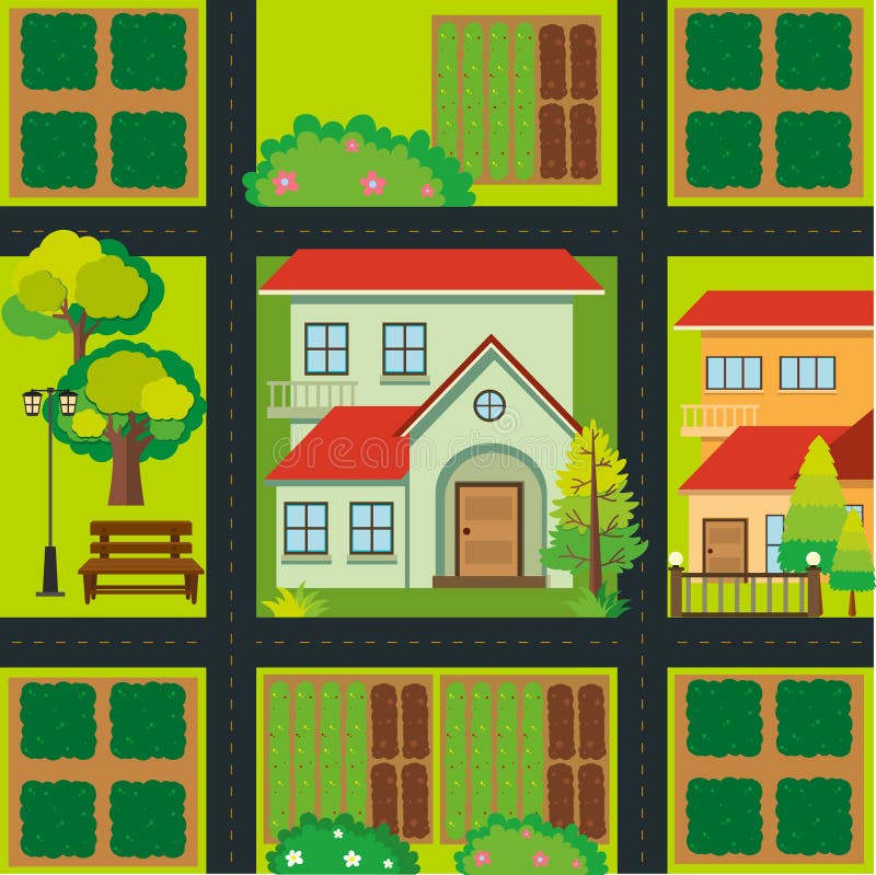 Map Design with Houses and Farmyards Stock Vector - Illustration of ...