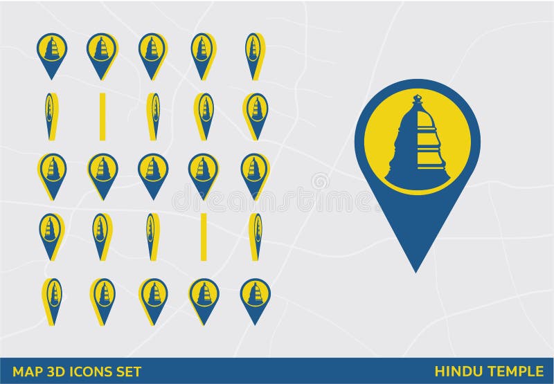 Maps 3D Icon Set Rotation Hindu Temple Sign Vector Illustration Stock ...