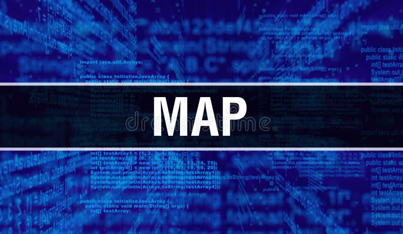 Map with Digital Java Code Text. Map and Computer Software Coding ...