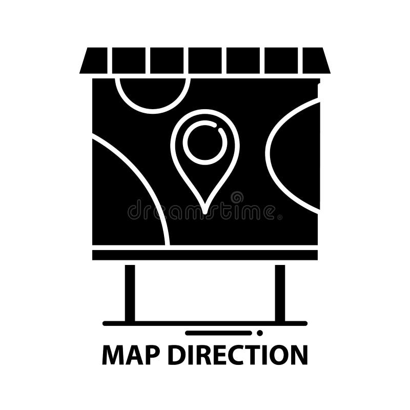Map Direction Icon, Black Vector Sign with Editable Strokes, Concept ...