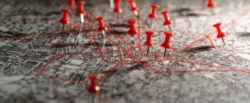The Map Displaying Red Push Pins Connected by Lines for Organization ...