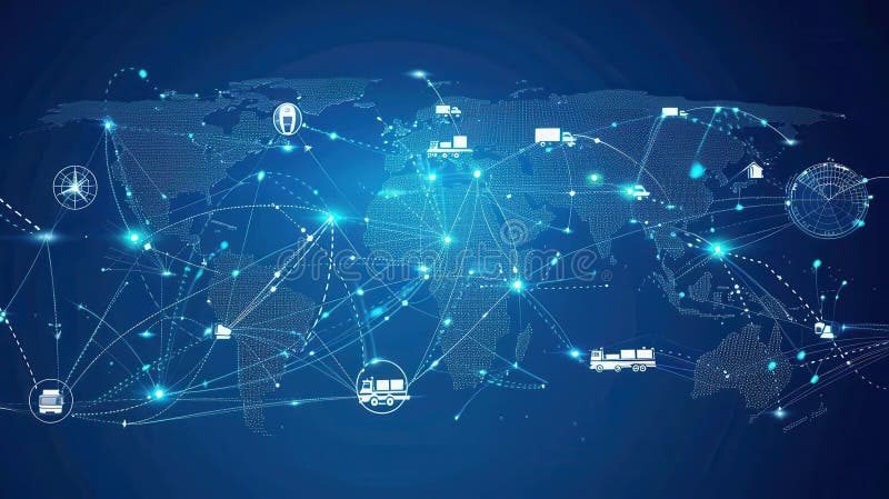 The Map Displays Interconnected Global Transport Routes with Icons ...