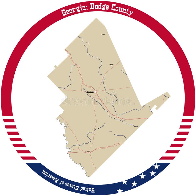 Map of Dodge County in Georgia, USA Stock Vector - Illustration of city ...
