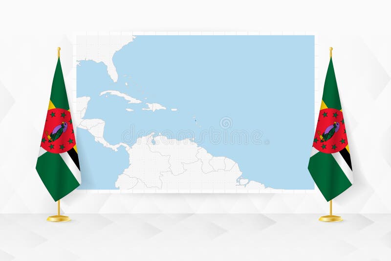 Map of Dominica and Flags of Dominica on Flag Stand Stock Vector ...