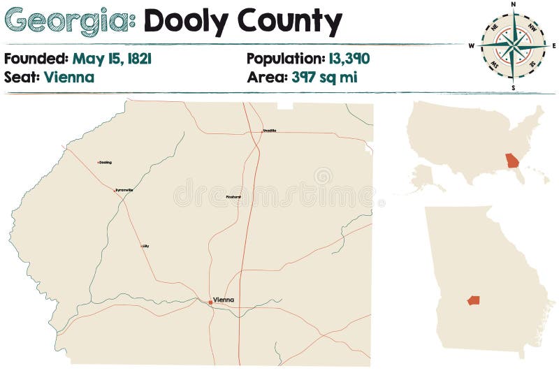 Map of Dooly County in Georgia Stock Vector - Illustration of geography ...