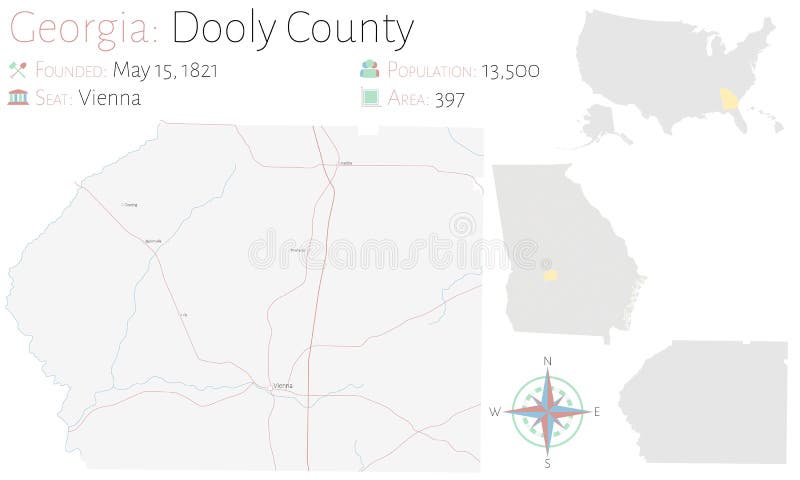 Map of Dooly County in Georgia Stock Vector - Illustration of signs ...