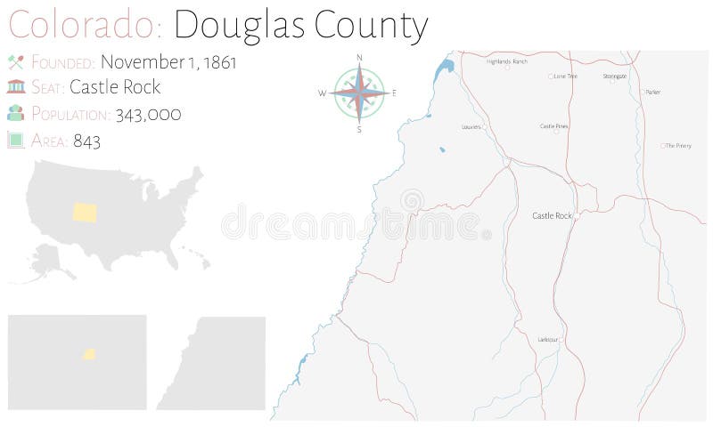 Map of Douglas County in Colorado Stock Vector - Illustration of rivers ...