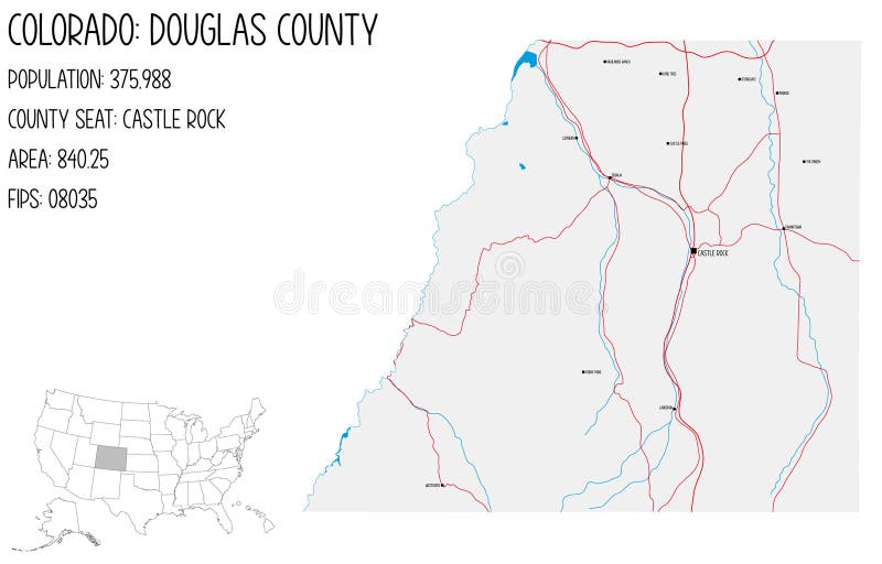 Map of Douglas County in Colorado, USA Stock Vector - Illustration of ...
