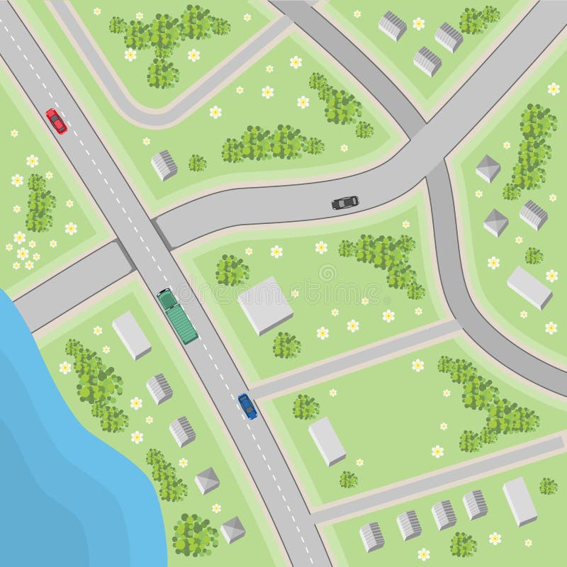 The Map with Driving Directions. Top View Stock Vector - Illustration ...