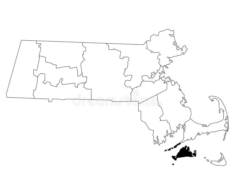 Map of Dukes County in Massachusetts State on White Background. Single ...