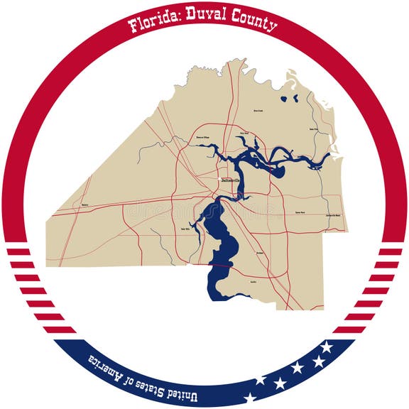 Map of Duval County in Florida, USA. Stock Vector - Illustration of ...