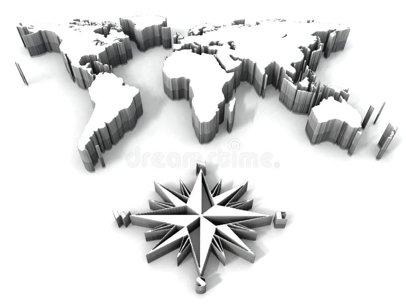 A Map of the Earth and a Compass Rose Stock Image - Image of mirror ...