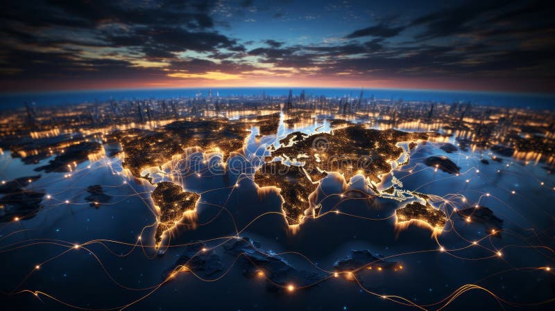 A Map of the Earth with Lights and Lines Around it. Generative AI ...