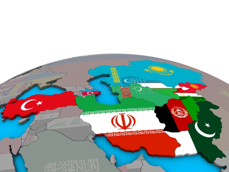 Map of ECO Member States with Flags on Globe Stock Illustration ...