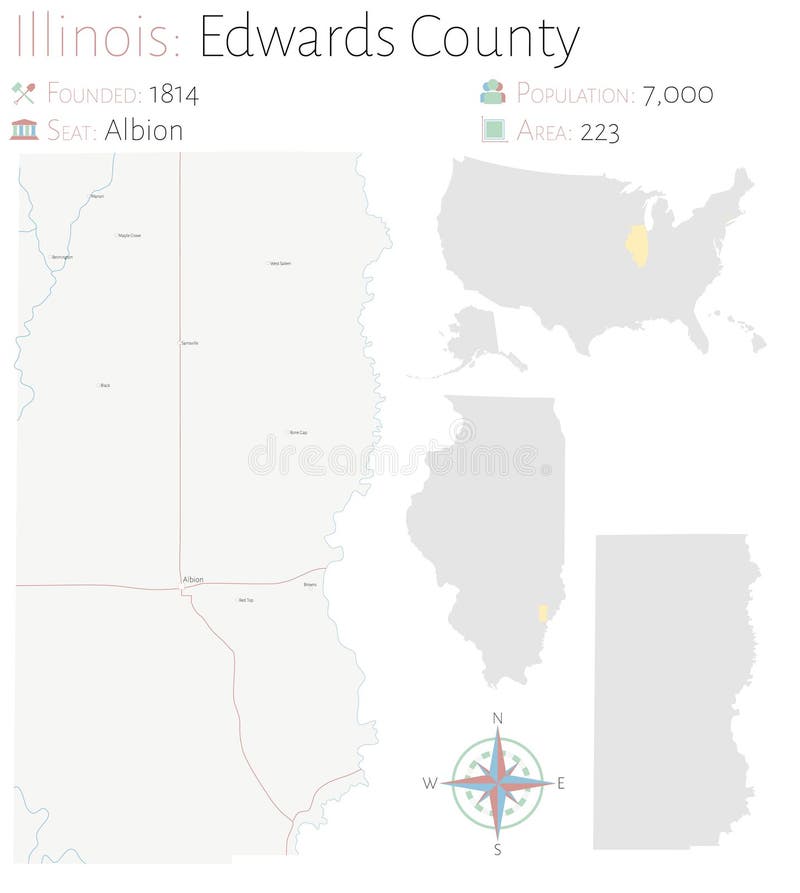Map of Edwards County in Illinois Stock Vector - Illustration of rivers, roads: 230277341