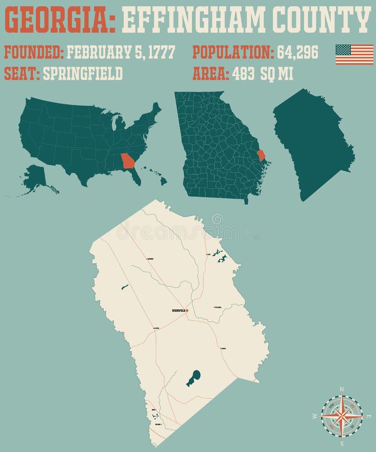 Map of Effingham County in Georgia Stock Vector - Illustration of ...