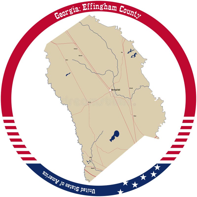 Map of Effingham County in Georgia, USA Stock Illustration ...