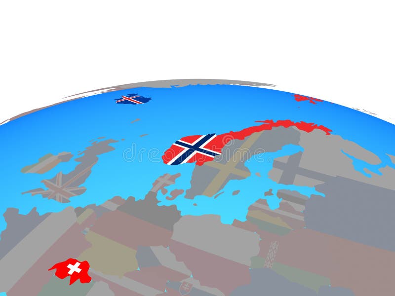 Map of EFTA Countries with Flags on Globe Stock Illustration ...