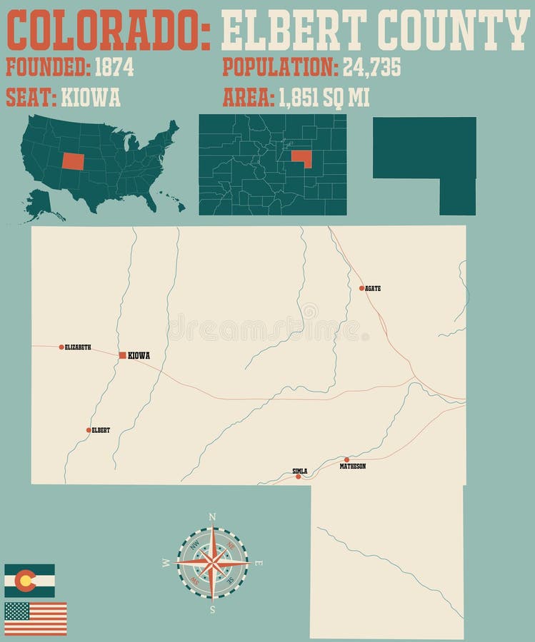 Map of Elbert County in Colorado Stock Vector - Illustration of cities ...