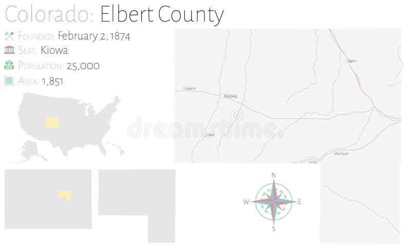 Map of Elbert County in Colorado Stock Vector - Illustration of signs ...