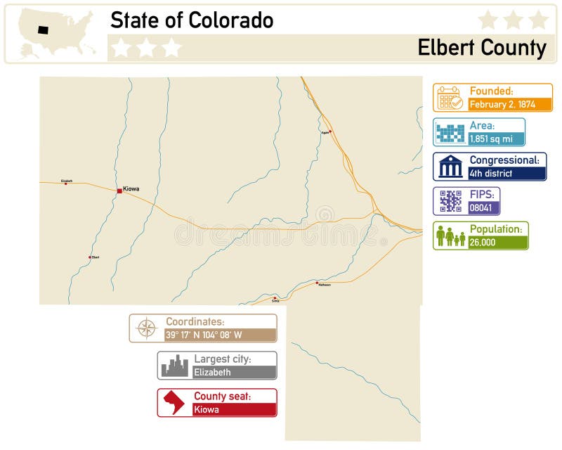 Map of Elbert County in Colorado USA Stock Vector - Illustration of ...