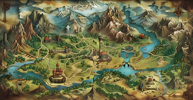 Map Elements of Fantasy Land Stock Illustration - Illustration of ...