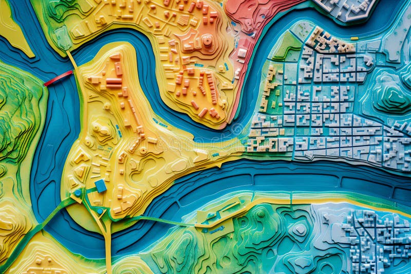 Map of Elevation of a City Urban Area with Roads and Junctions for GIS ...