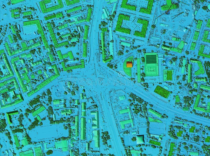 Map of Elevation of a City Urban Area with Roads and Junctions for GIS ...