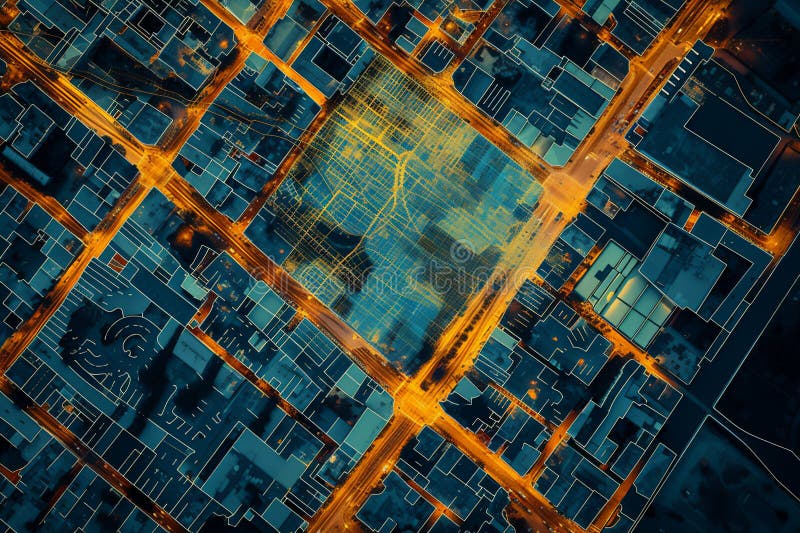 Map of Elevation of a City Urban Area with Roads and Junctions for GIS ...