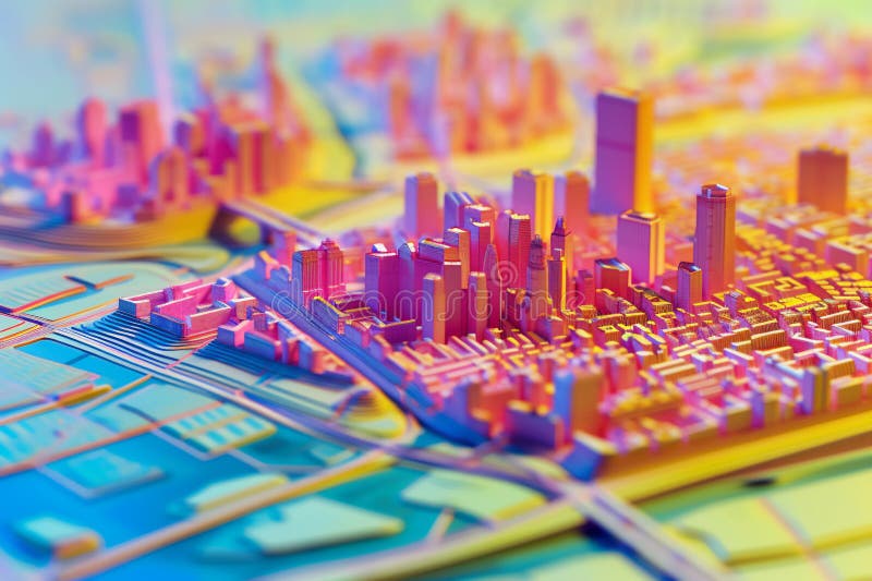 Map of Elevation of a City Urban Area with Roads and Junctions for GIS ...