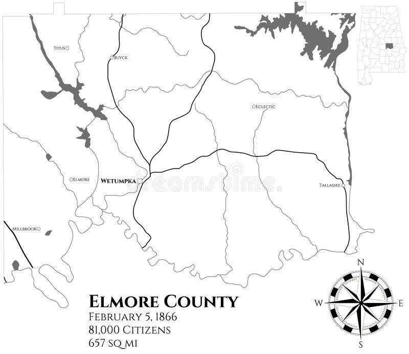 Map of Elmore County in Alabama Stock Vector - Illustration of ...