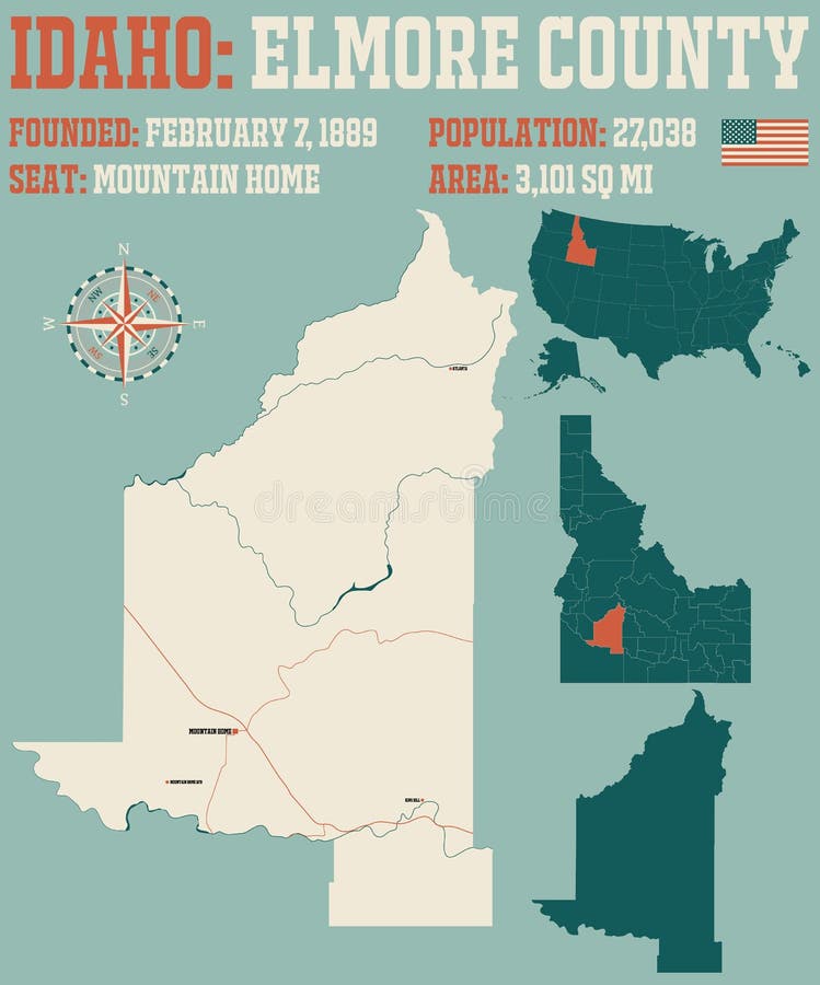 Map of Elmore County in Idaho Stock Vector - Illustration of ...