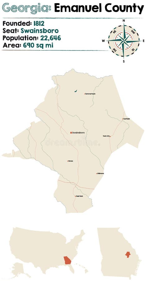 Map of Emanuel County in Georgia Stock Vector - Illustration of states ...