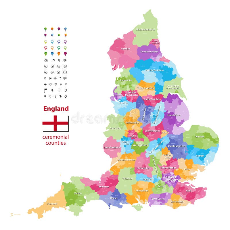 Ceremonial Counties Map of England Stock Vector - Illustration of ...