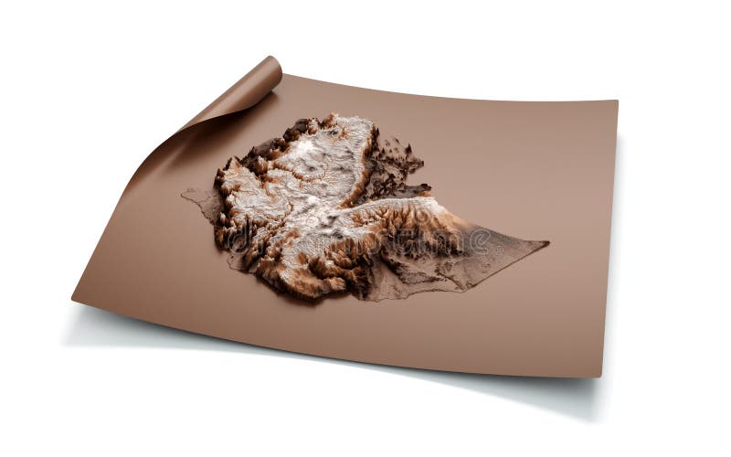 Map of Ethiopia Old Style Brown on Unrolled Map Paper Sheet on White ...