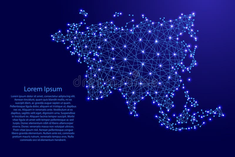 Map of Eurasia from Polygonal Blue Lines, Glowing Stars Vector ...