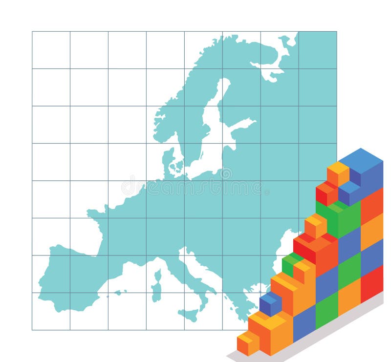 Map of Europe and Bar Chart Stock Vector - Illustration of dimensional ...