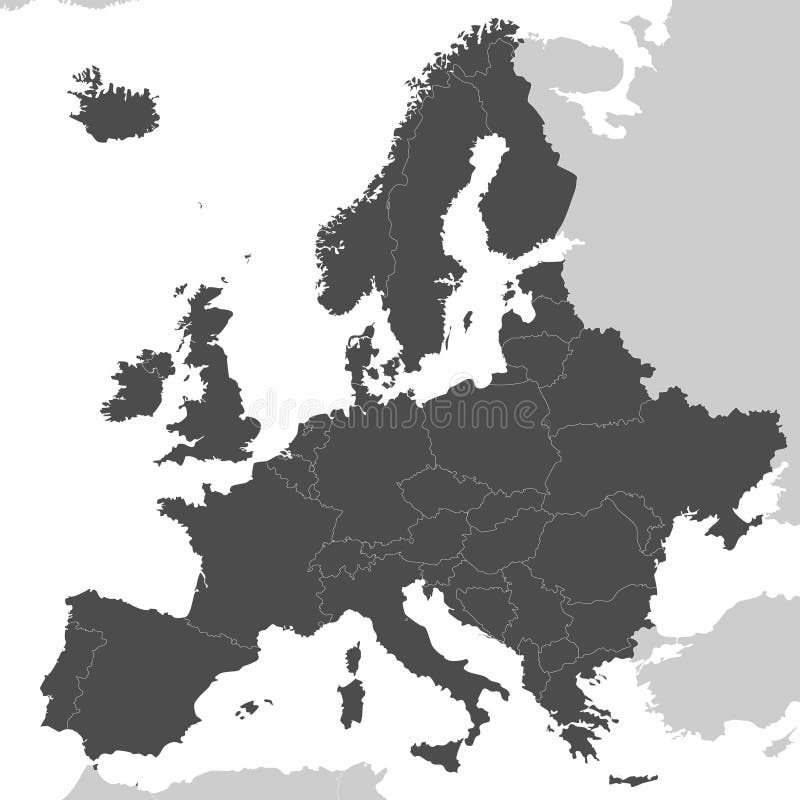 EUROPE MAP with BORDERS and NAME of the COUNTRIES Grey Illustration ...