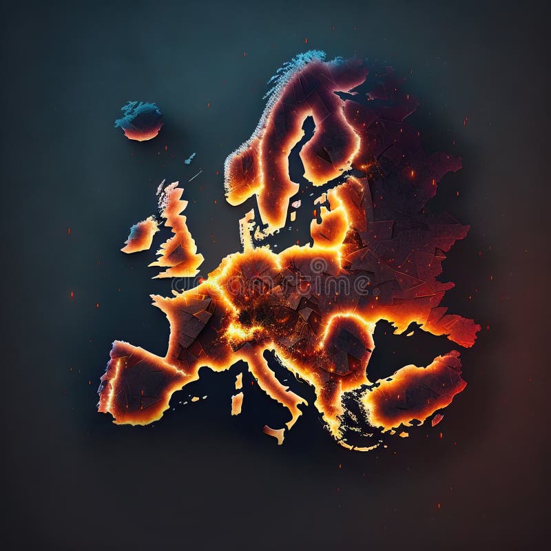 Map of Europe Burning in Fire and Flames. Generative AI Stock - verloop.io