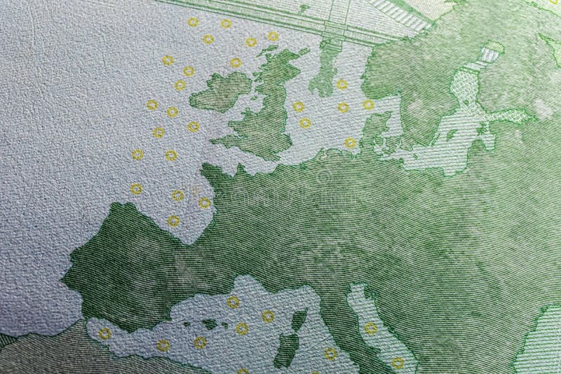 Map of the Europe on 100 Euro Banknote Macro Stock Image - Image of ...