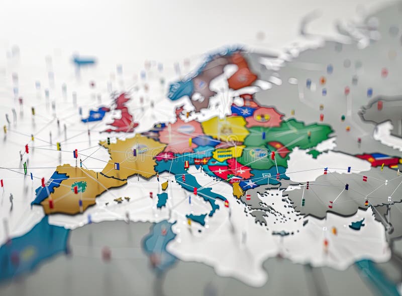 An Illustration Showing European Flags Overlaying a Map Stock ...