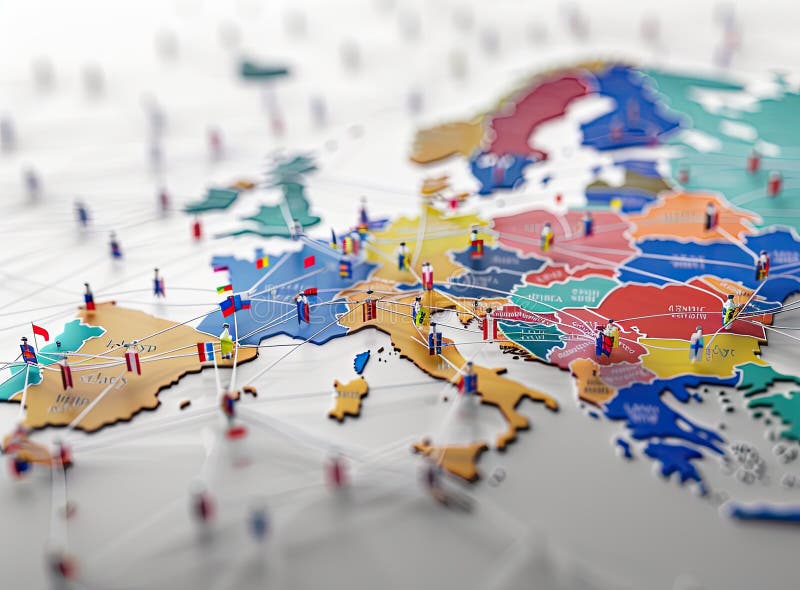 An Illustration Showing European Flags Overlaying a Map Stock ...
