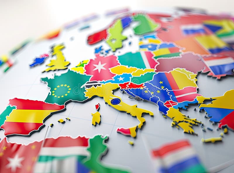 An Illustration Showing European Flags Overlaying a Map Stock ...
