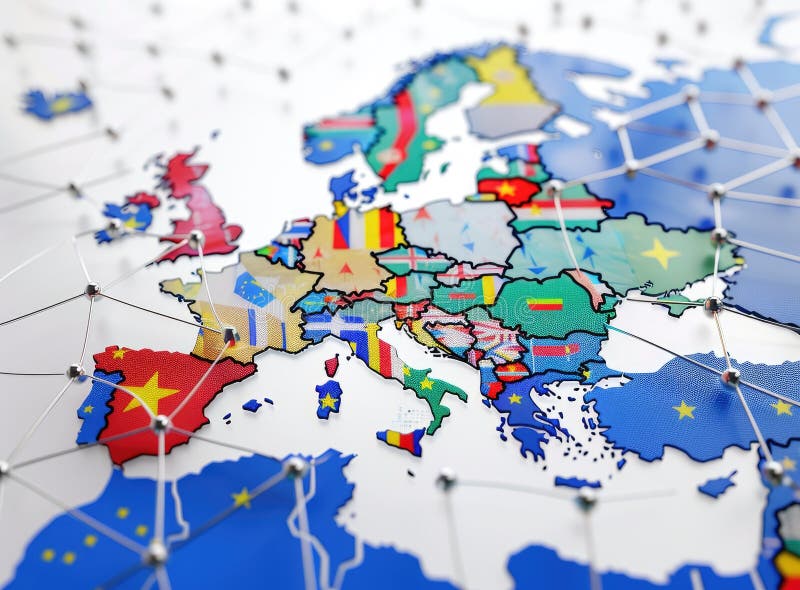 An Illustration Showing European Flags Overlaying a Map Stock Image ...